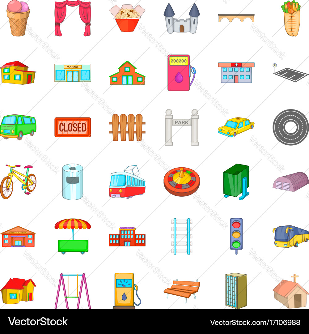 Town icons set cartoon style Royalty Free Vector Image