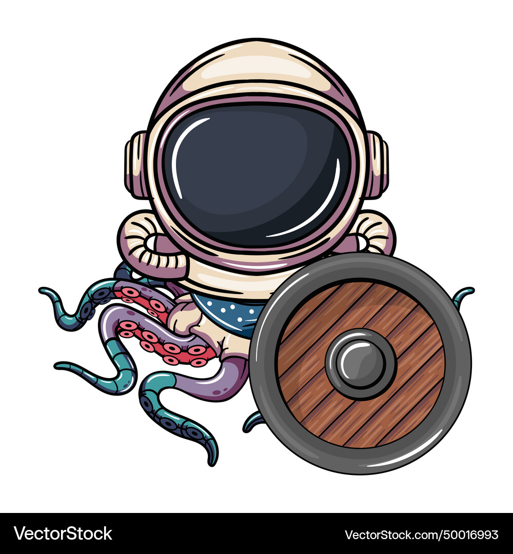 Cartoon octopus cyborg astronaut character Vector Image