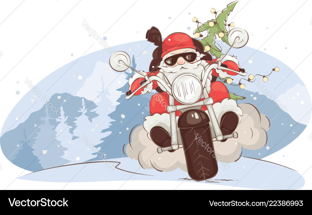Christmas card - santa biker Royalty Free Vector Image
