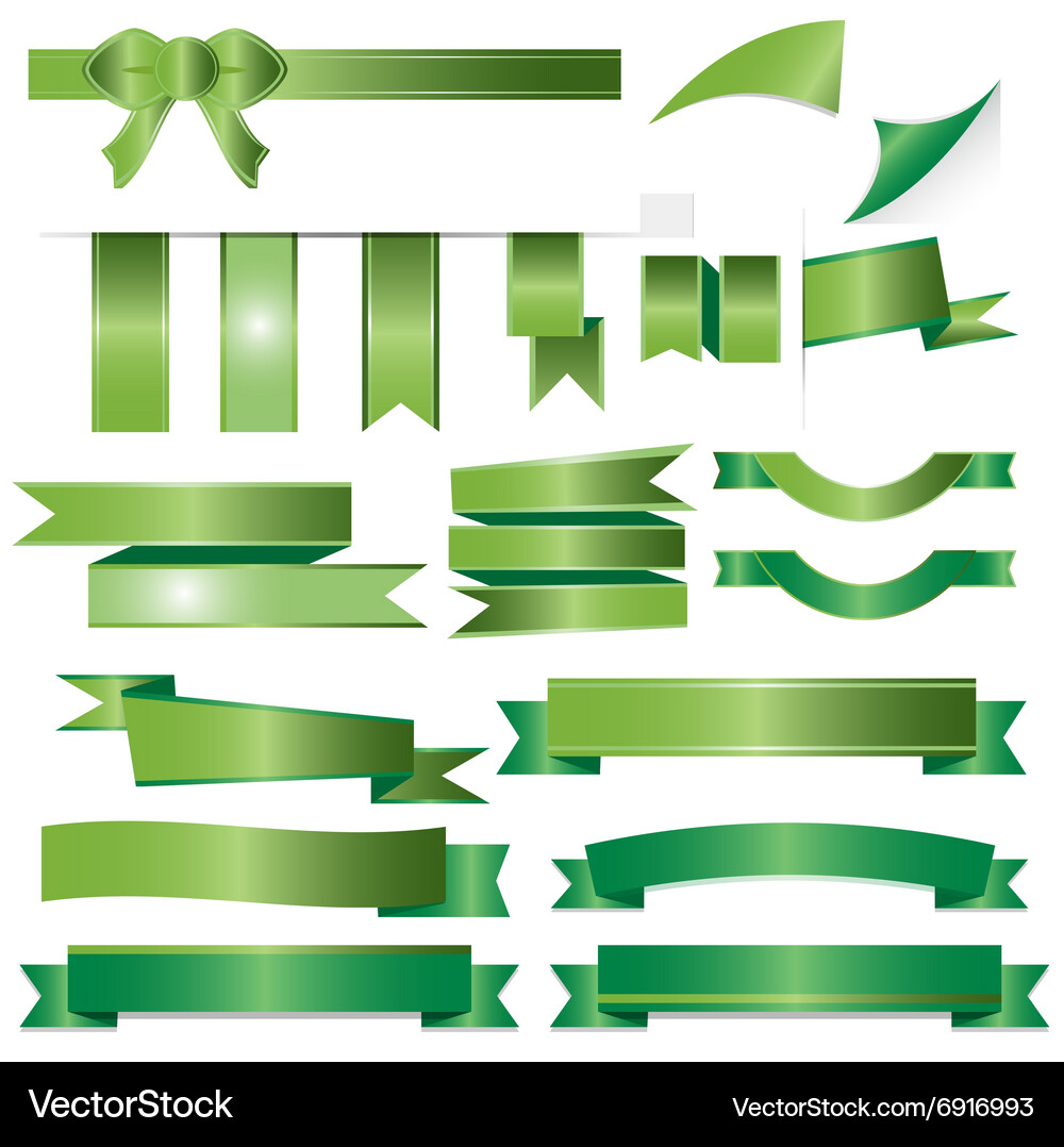 Green ribbons set isolated on white background Vector Image