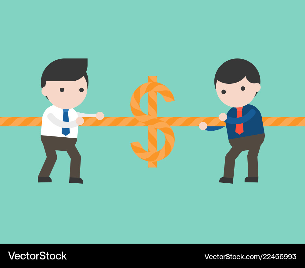 Two businessmen pulling rope tug war money game Vector Image