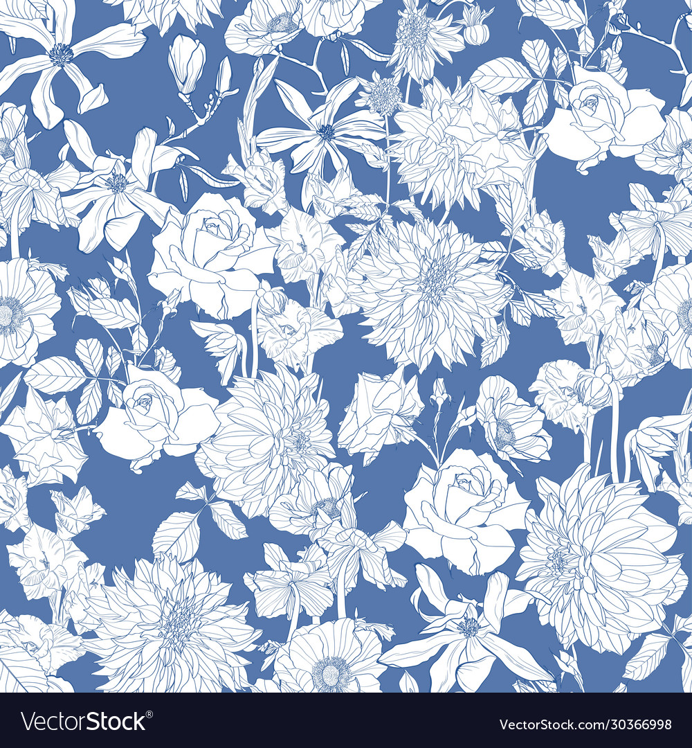 Beautiful fabric blooming realistic line flowers Vector Image