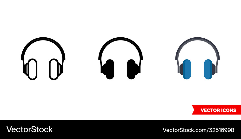 Headphones icon 3 types isolated sign Royalty Free Vector
