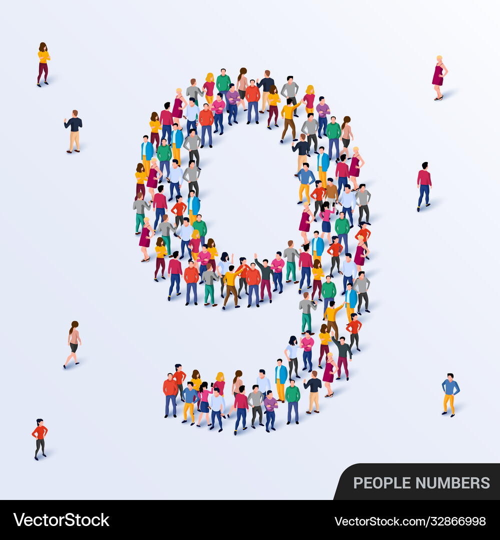 Large group people in number 9 nine form Vector Image