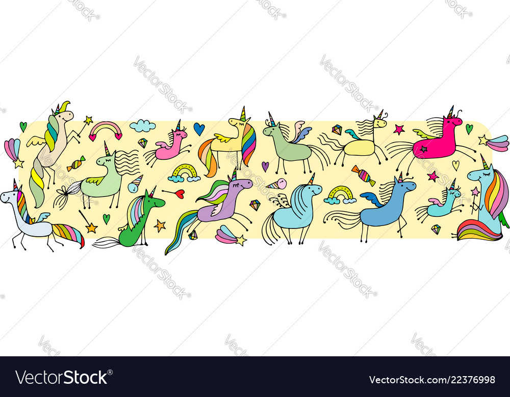 Magic unicorns collection sketch for your design Vector Image