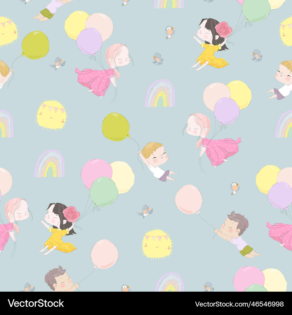 Seamless pattern with cartoon happy kids flying Vector Image