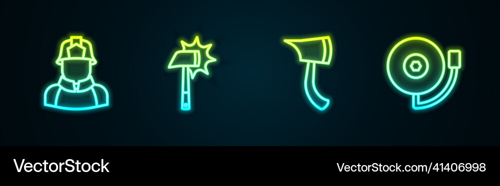 Set line firefighter axe and ringing alarm bell Vector Image