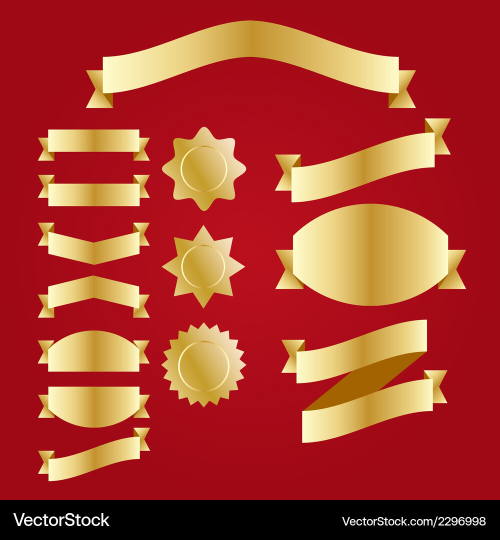 Set retro ribbons and labels gold Royalty Free Vector Image