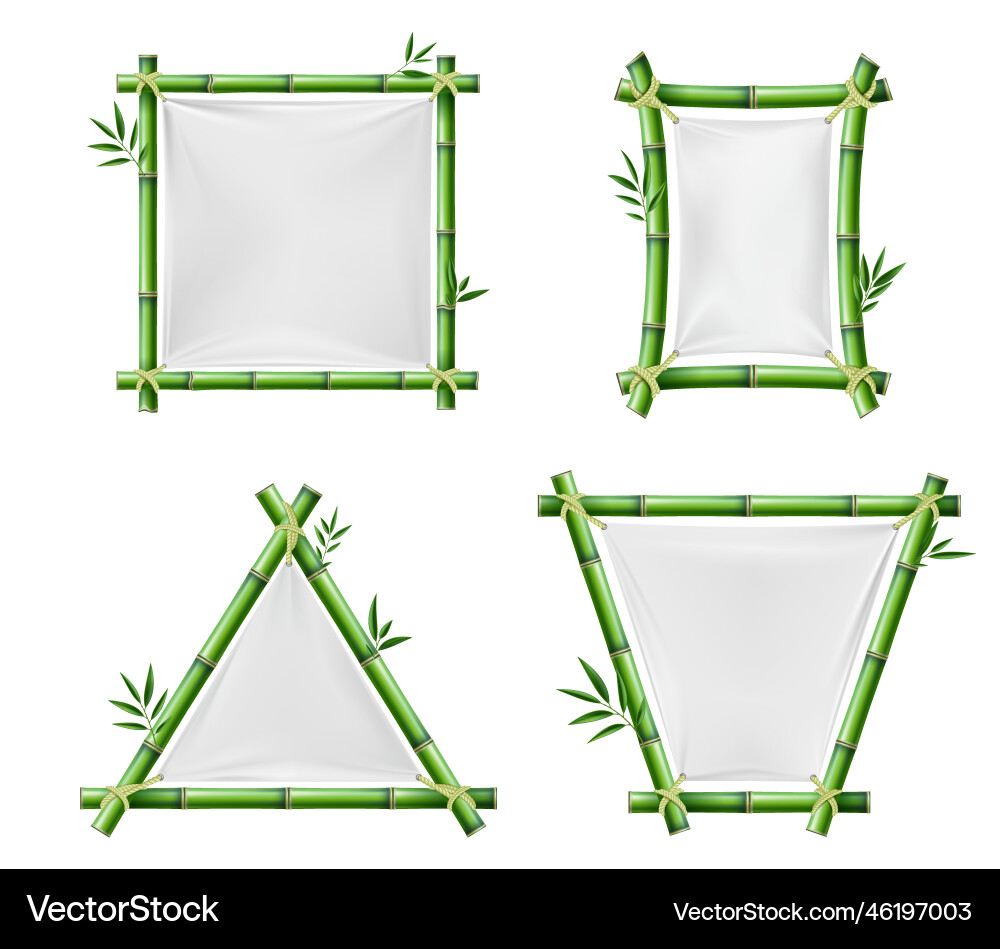 Bamboo banners realistic wooden frames with white Vector Image