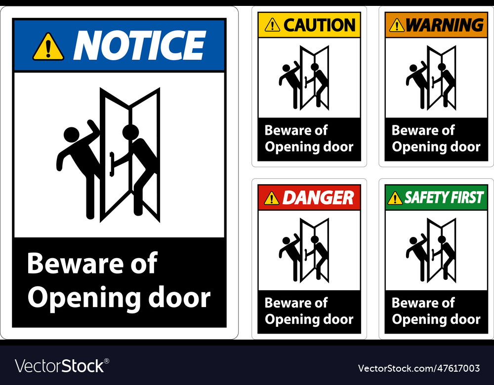 Beware opening door sign on white background Vector Image Beware opening door sign on white background Vector Image