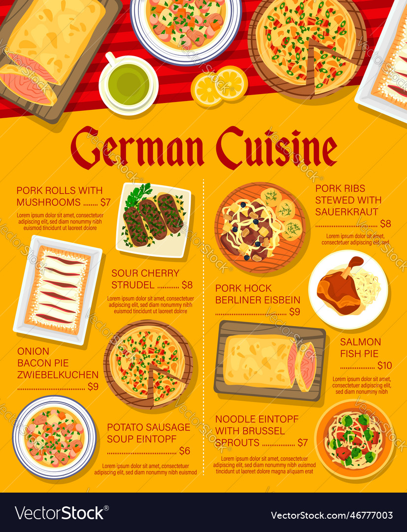 German cuisine dishes menu page template Vector Image