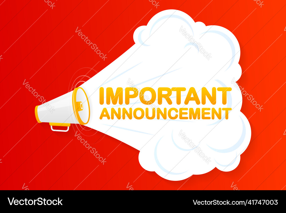 Megaphone red banner with important announcement Vector Image