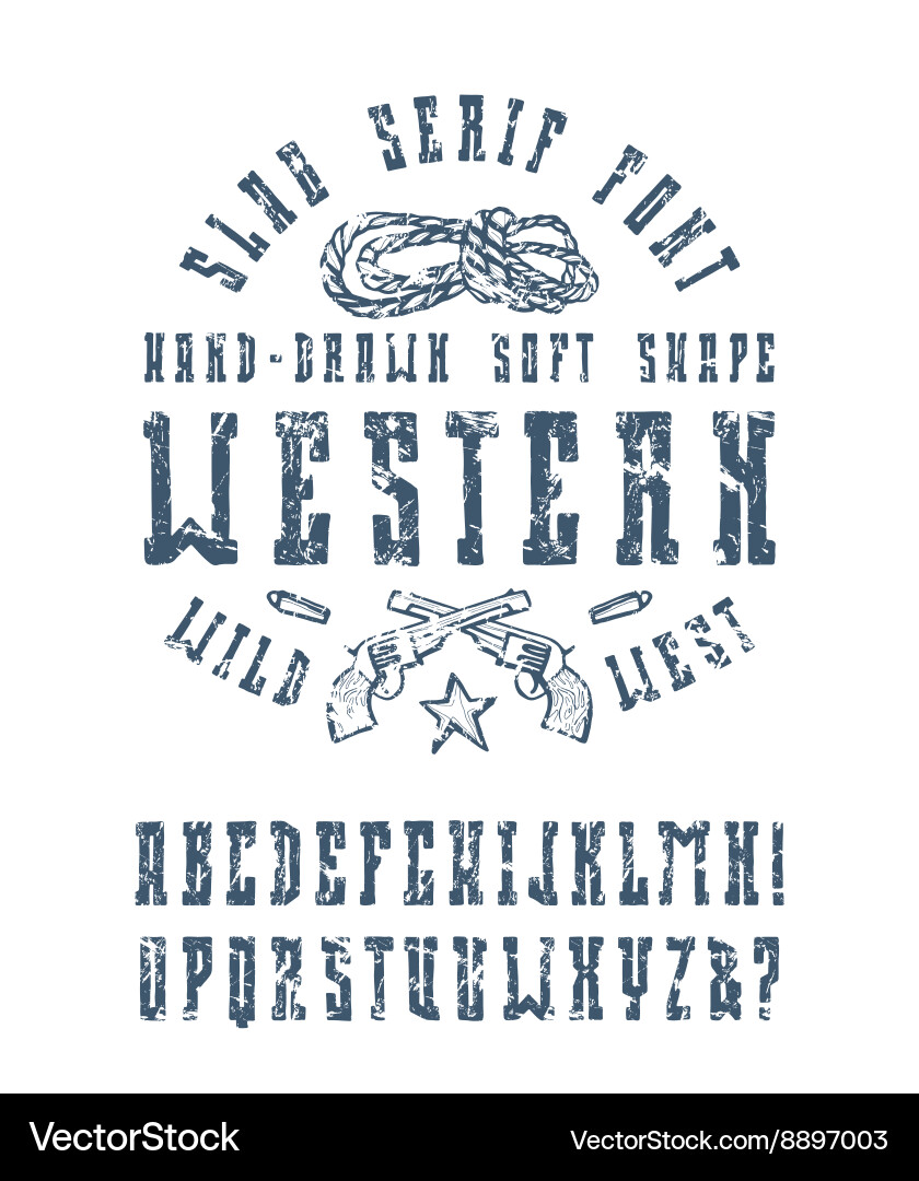 Serif font in western style Royalty Free Vector Image