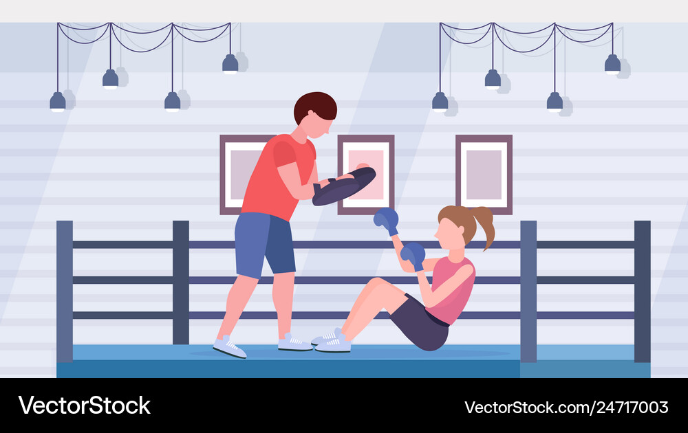 Sportswoman boxer doing boxing exercises Vector Image