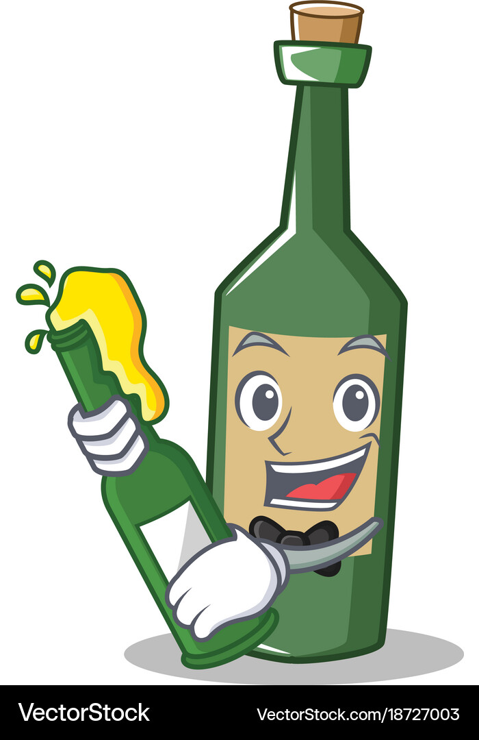 With bottle wine character cartoon Royalty Free Vector Image