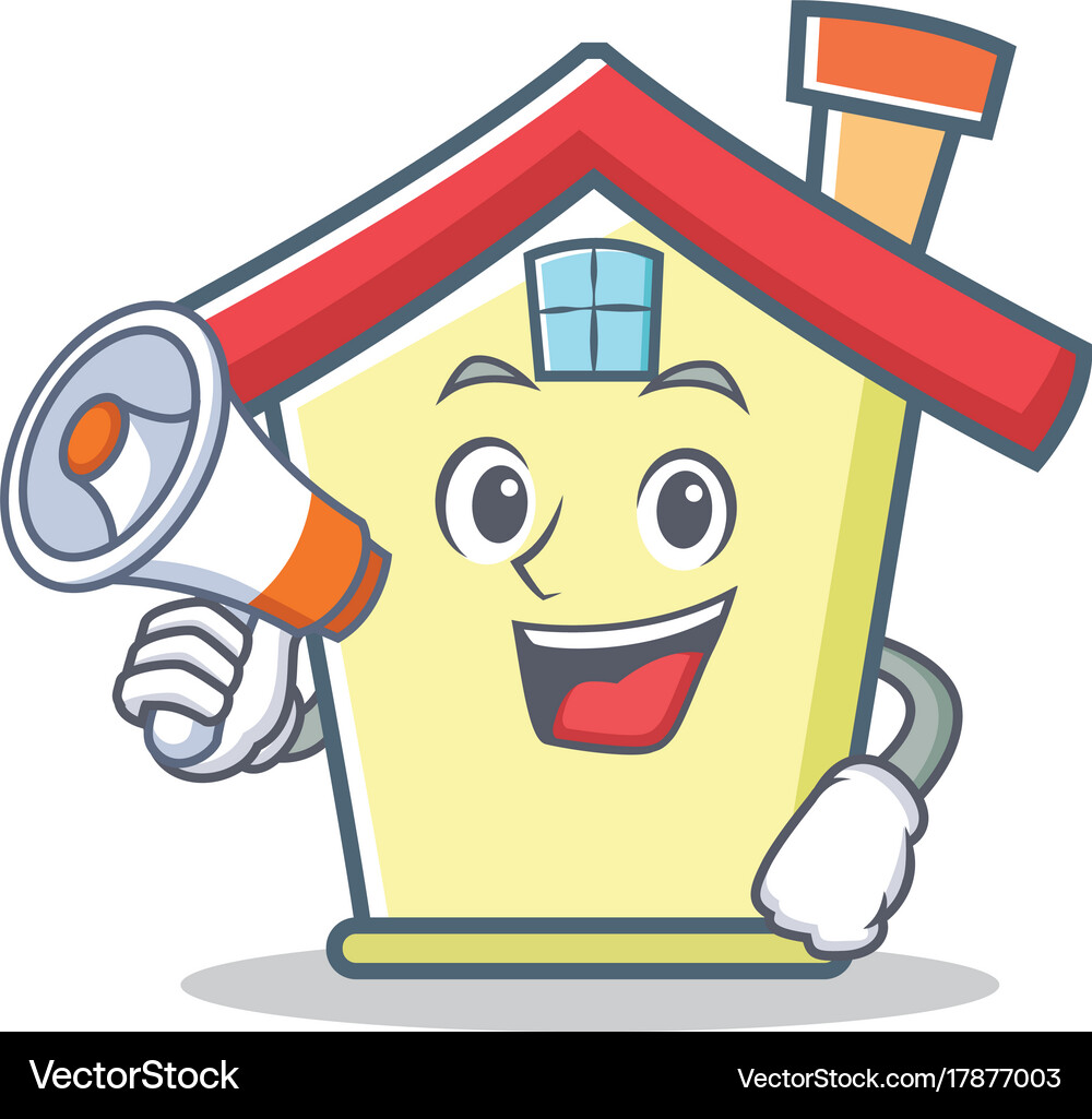 With megaphone house character cartoon style Vector Image