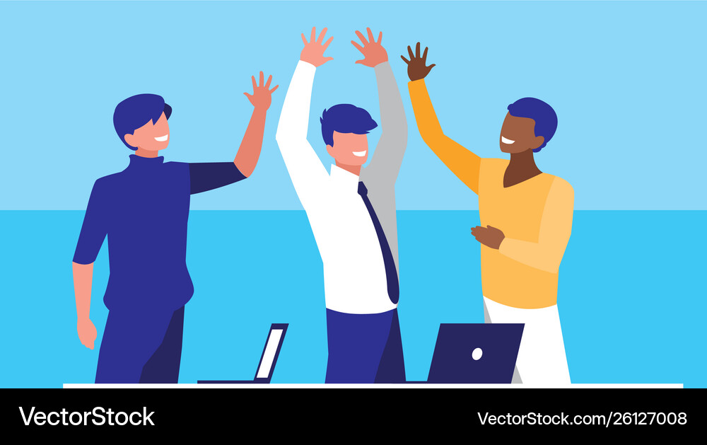 Business men elegant in workplace celebrating Vector Image