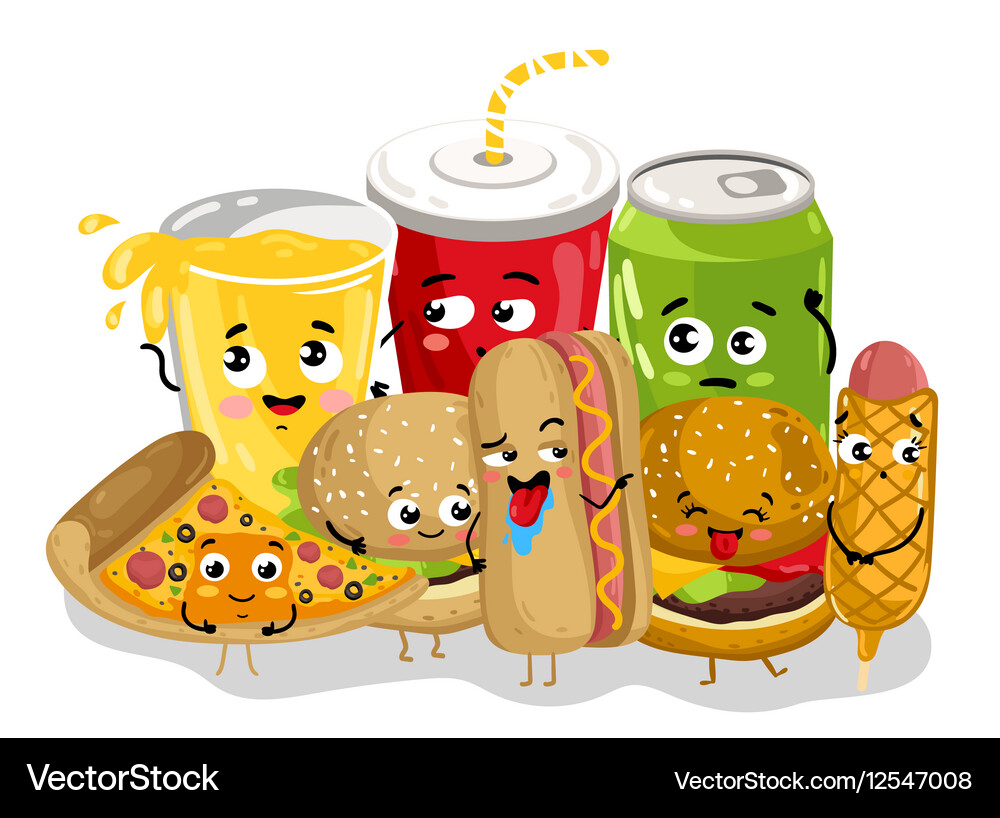 Cartoon Fast Food Characters Royalty Free Vector Image