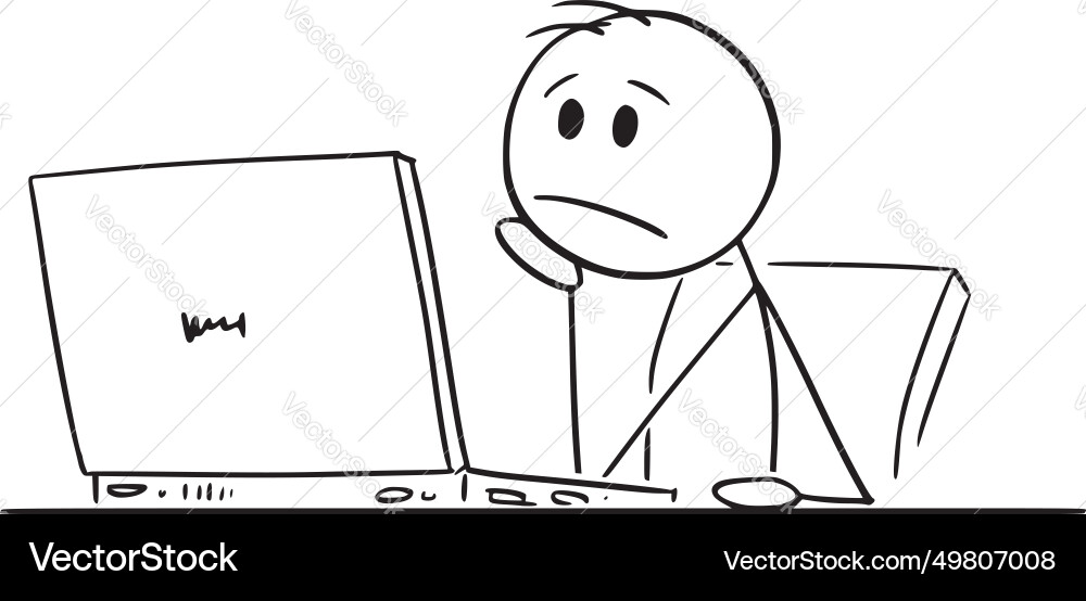 Frustrated office worker working on computer Vector Image