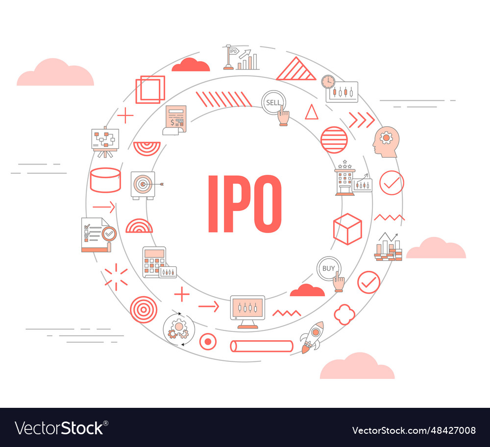 Ipo initial public offering concept with icon set Vector Image Ipo initial public offering concept with icon set Vector Image