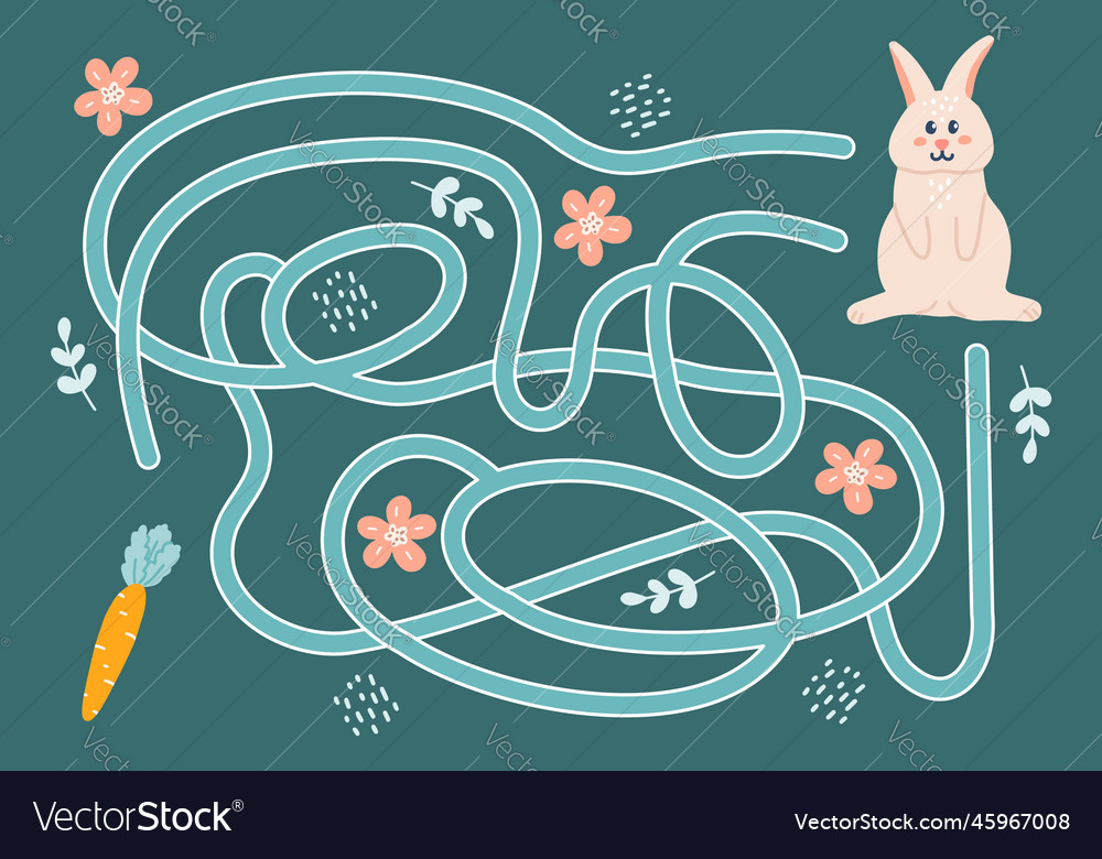 Labyrinth help rabbit find way to carrot logical Vector Image