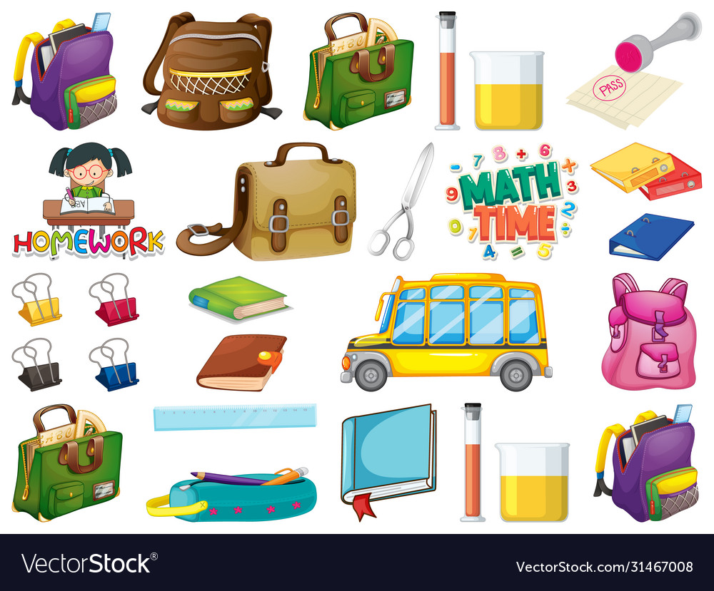 Large set school items on white background Vector Image