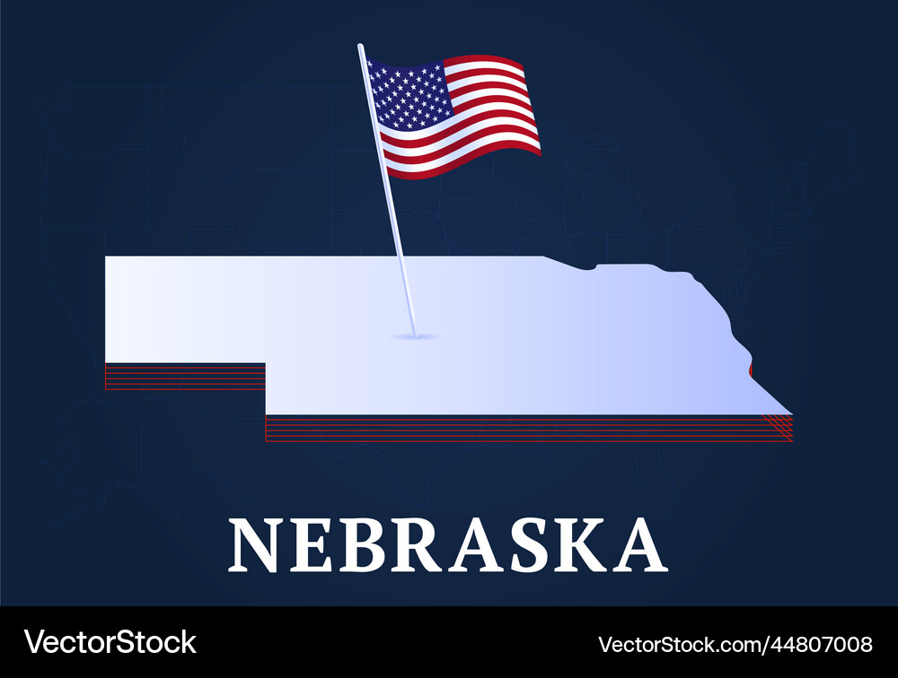 Nebraska state isometric map and usa national Vector Image