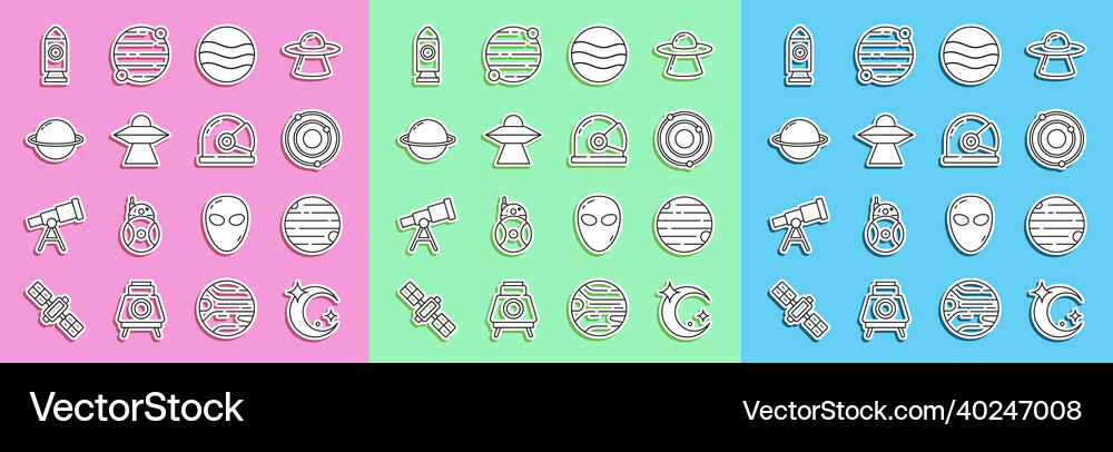 Set line moon and stars planet solar system ufo Vector Image