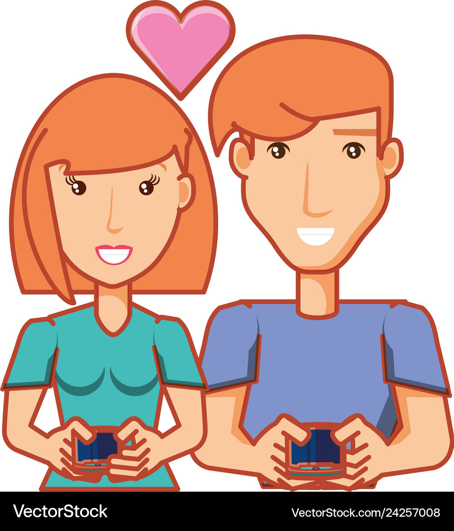 Young couple with smartphones devices Royalty Free Vector