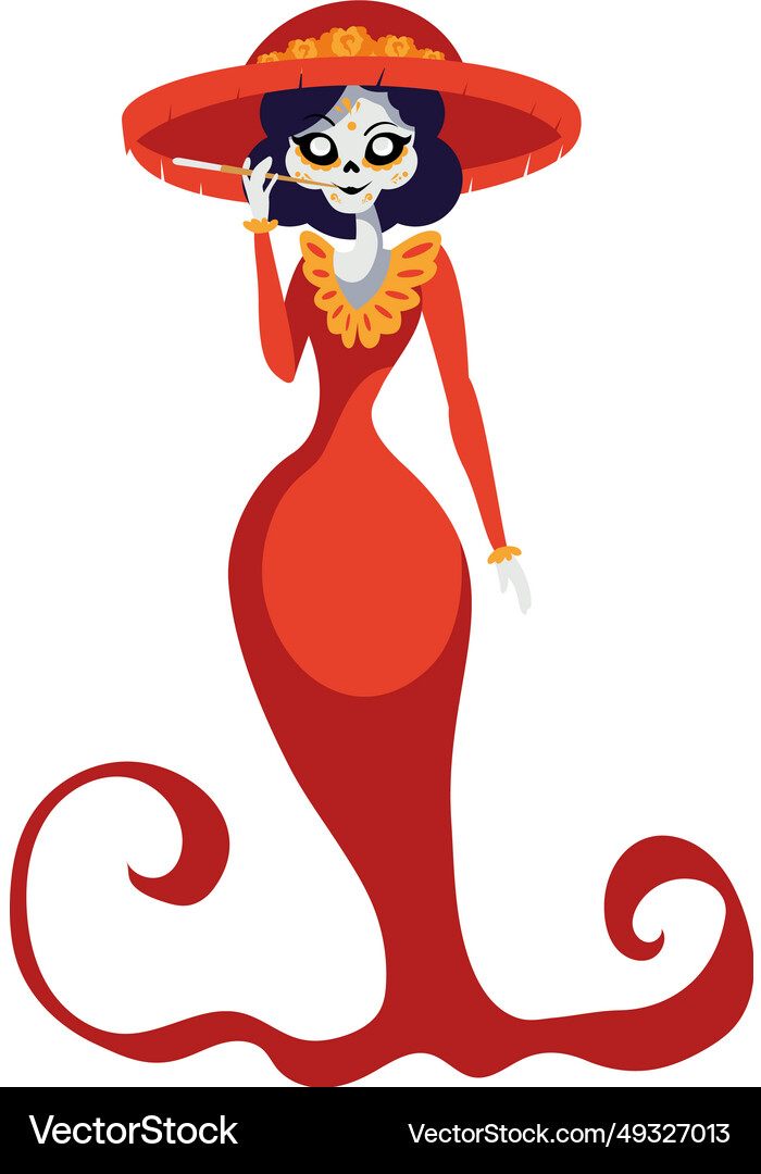 Catrina with red dress Royalty Free Vector Image
