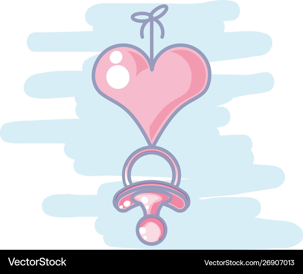 Cute pacifier baby hanging heart Royalty Free Vector Image