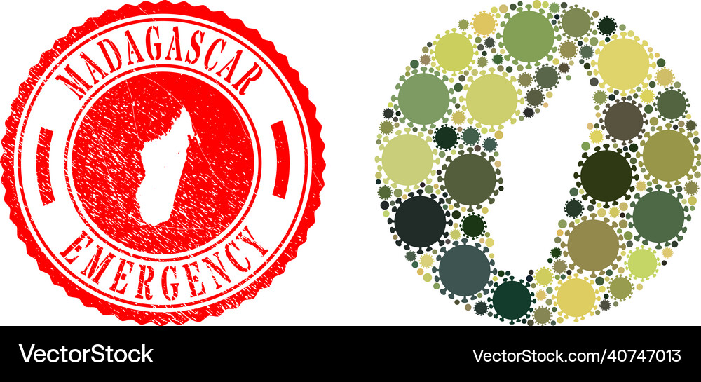 Emergency scratched stamp and sars virus mosaic Vector Image