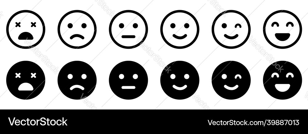 Emoticons line and silhouette icon set positive Vector Image