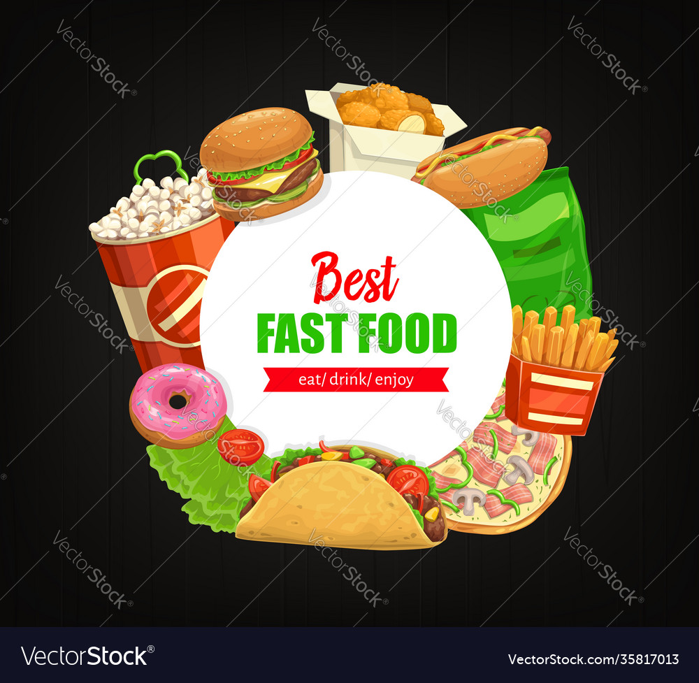 Fast food round banner street combo meals Vector Image
