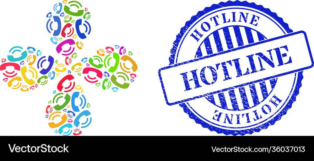 Hotline grunge seal stamp and phone ring multi Vector Image