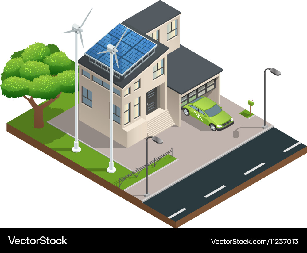 Isometric green eco house Royalty Free Vector Image
