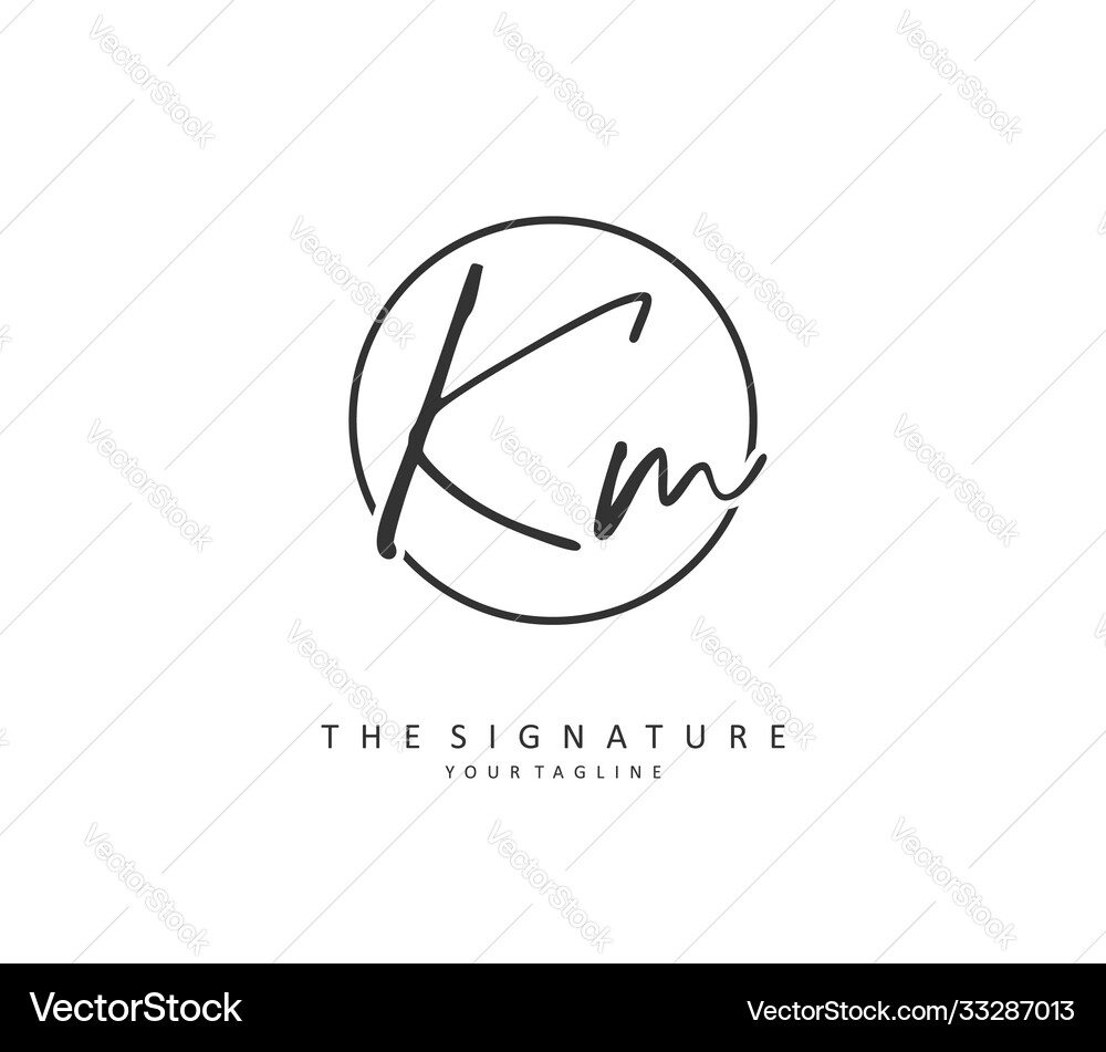 K m km initial letter handwriting and signature Vector Image