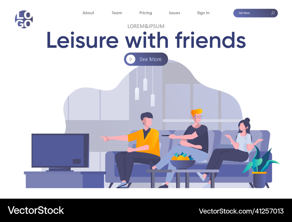 Leisure with friends landing page with header Vector Image