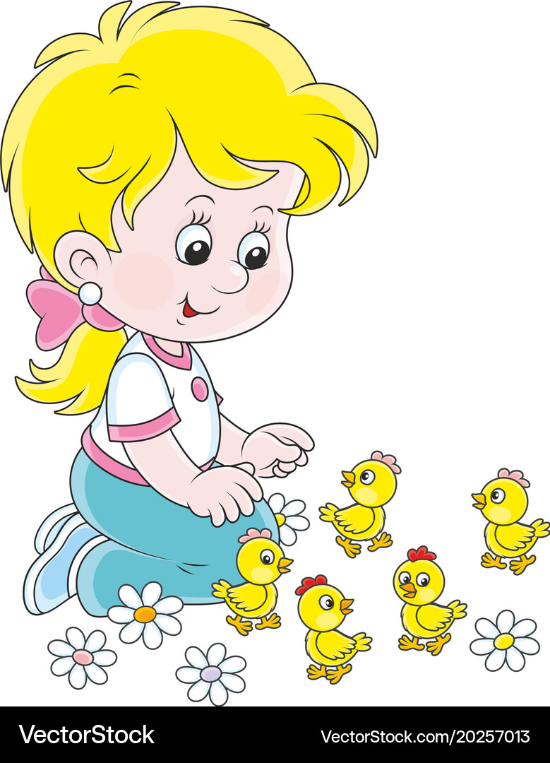 Little girl and chicks Royalty Free Vector Image