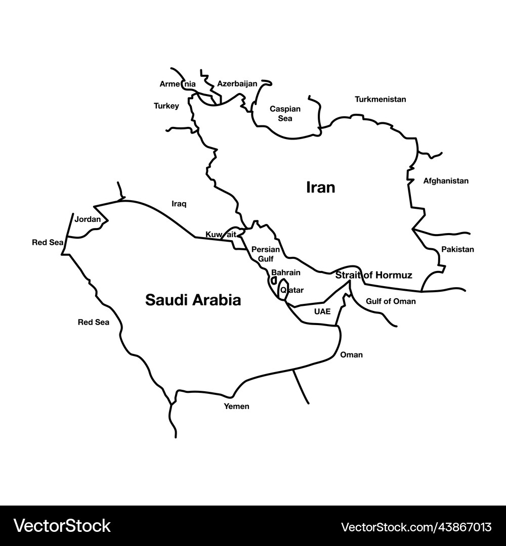 Middle east outline map with saudi arab vs iran Vector Image