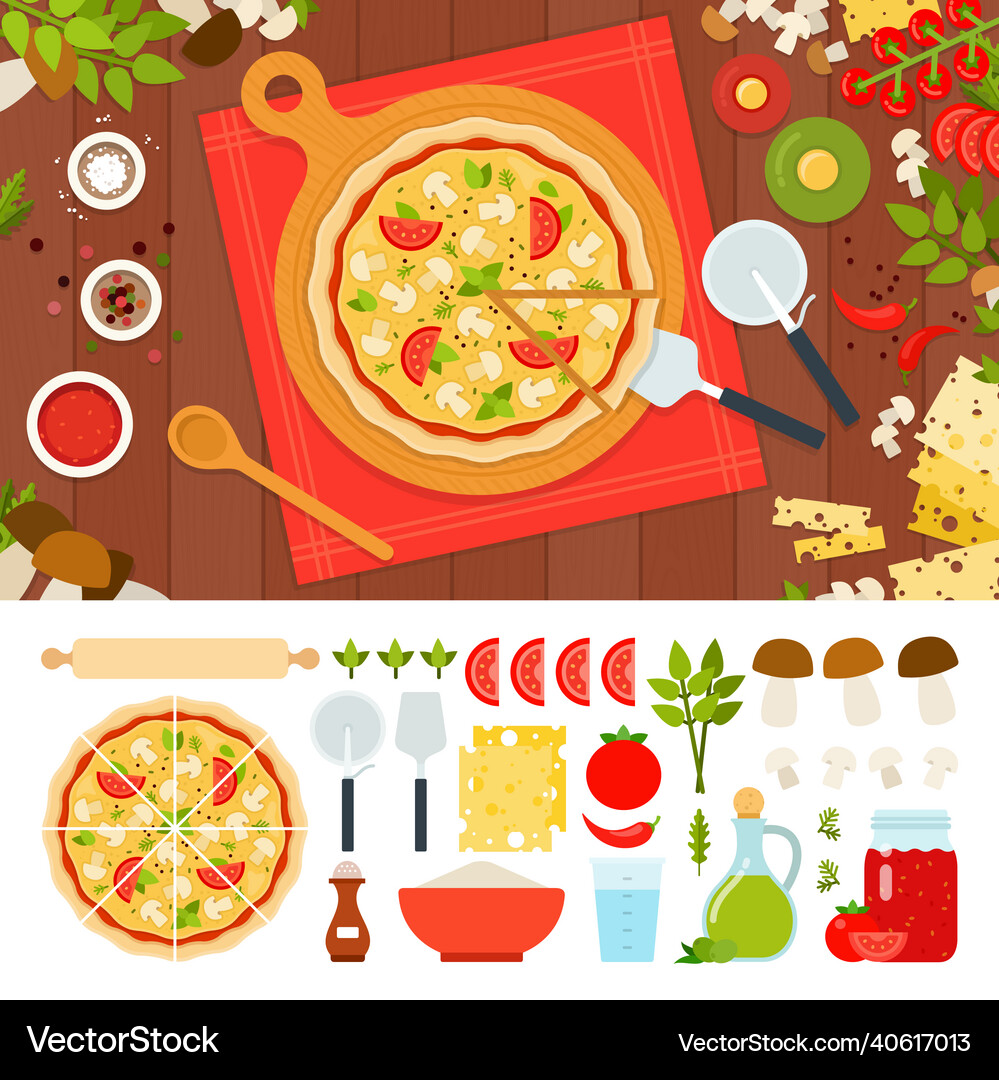 Mushroom pizza with cheese and tomatoes Royalty Free Vector