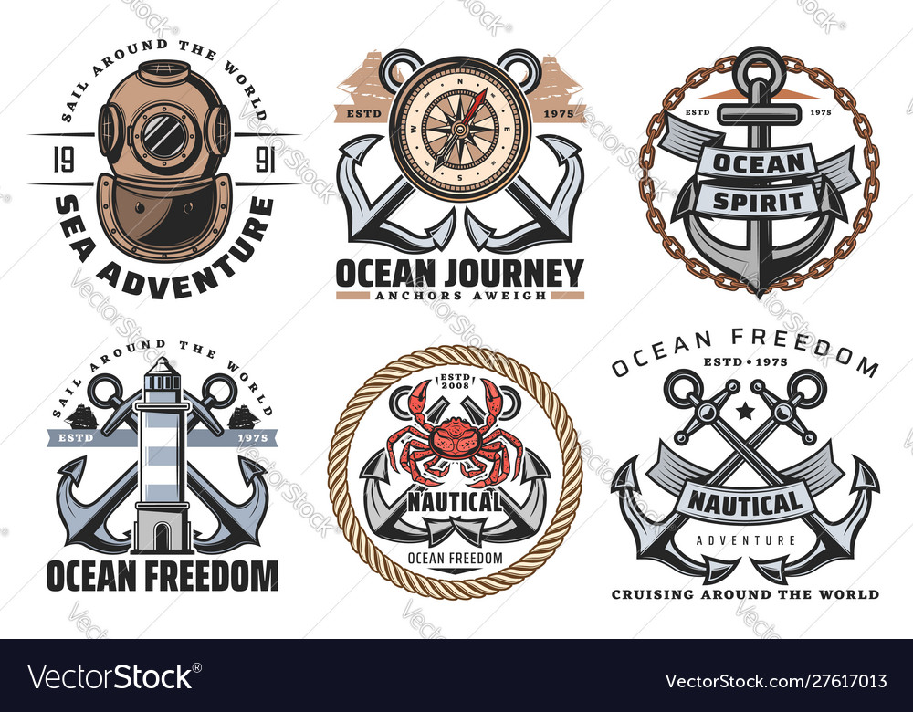 Nautical and navy vintage labels Royalty Free Vector Image