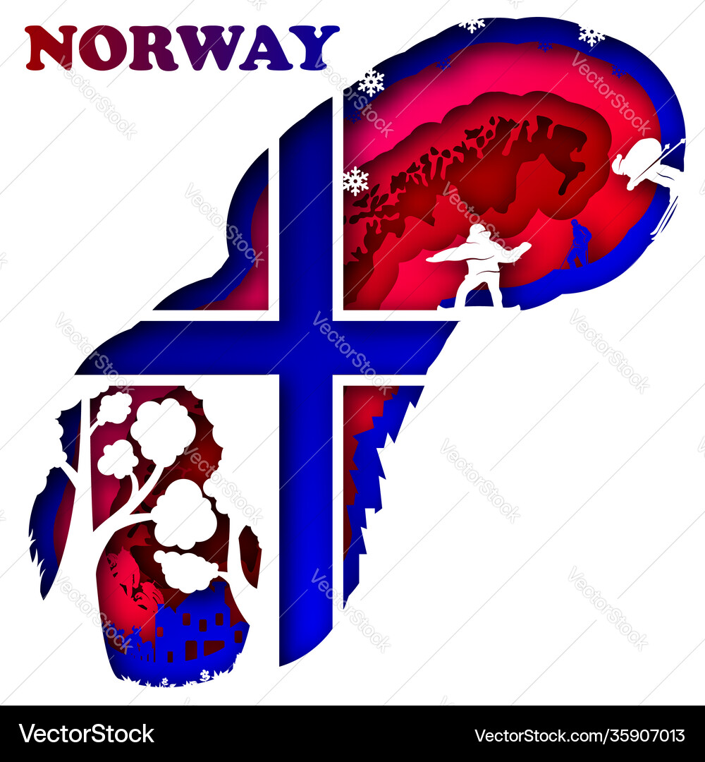 Norway in paper art style digital Royalty Free Vector Image