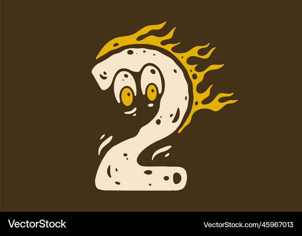 Number two having eyes and a fire flame Royalty Free Vector