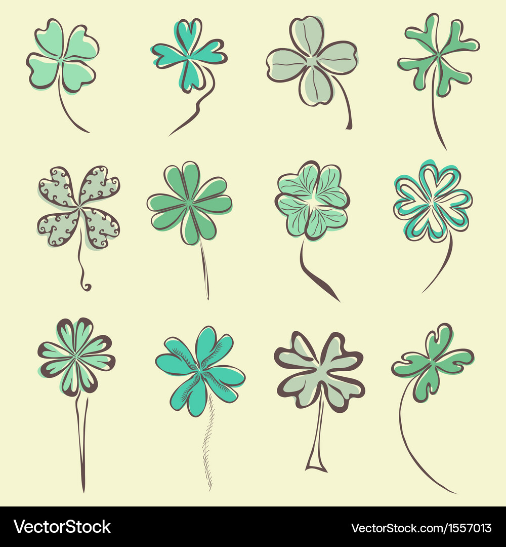 Set of 12 decorative clovers Royalty Free Vector Image