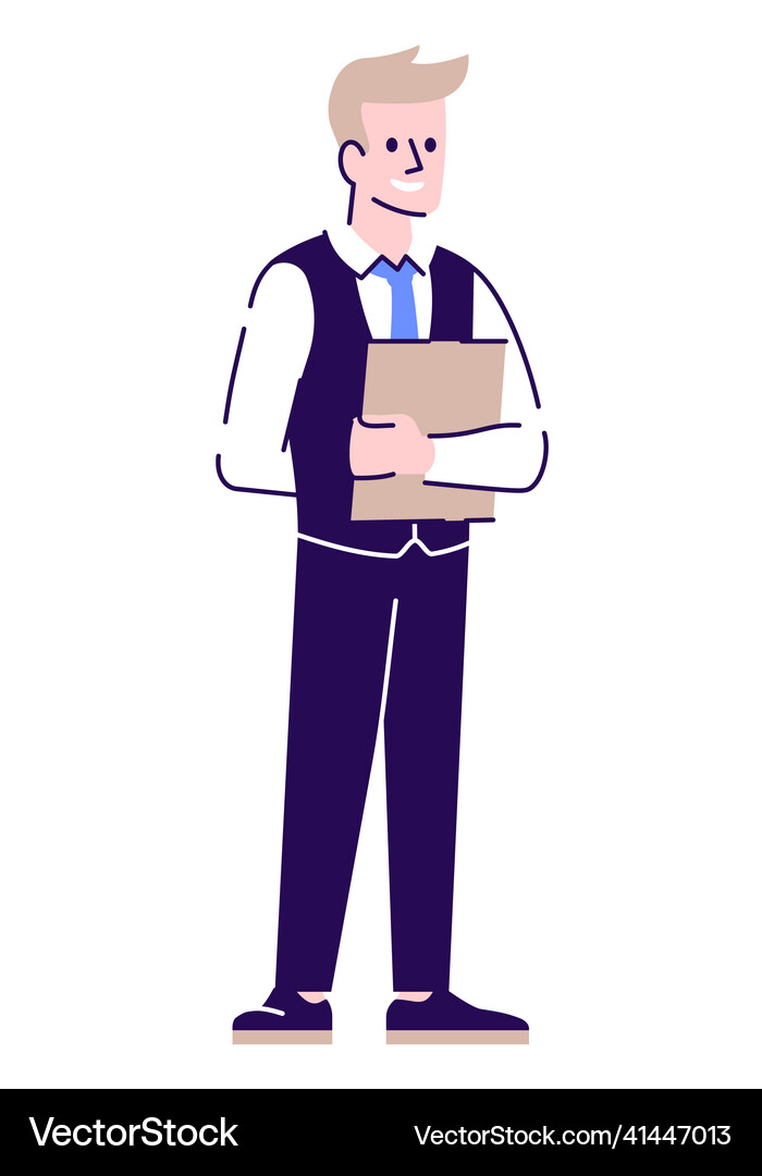 Waiter position semi flat rgb color Royalty Free Vector
