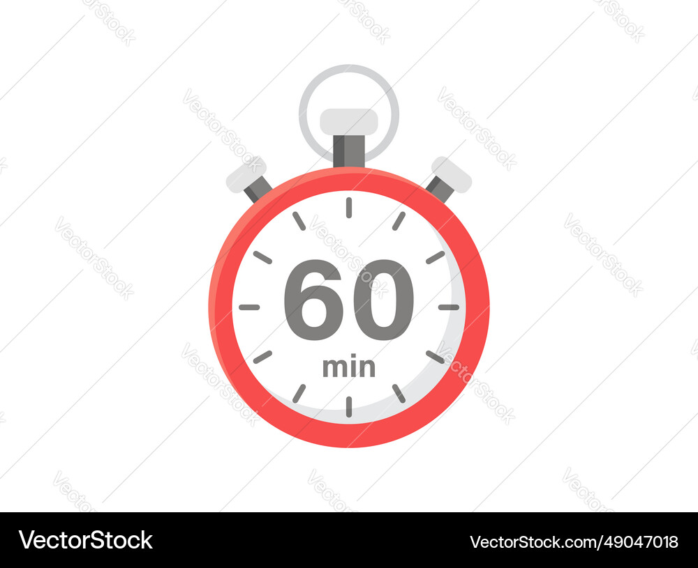 60 minutes on stopwatch icon in flat style clock Vector Image