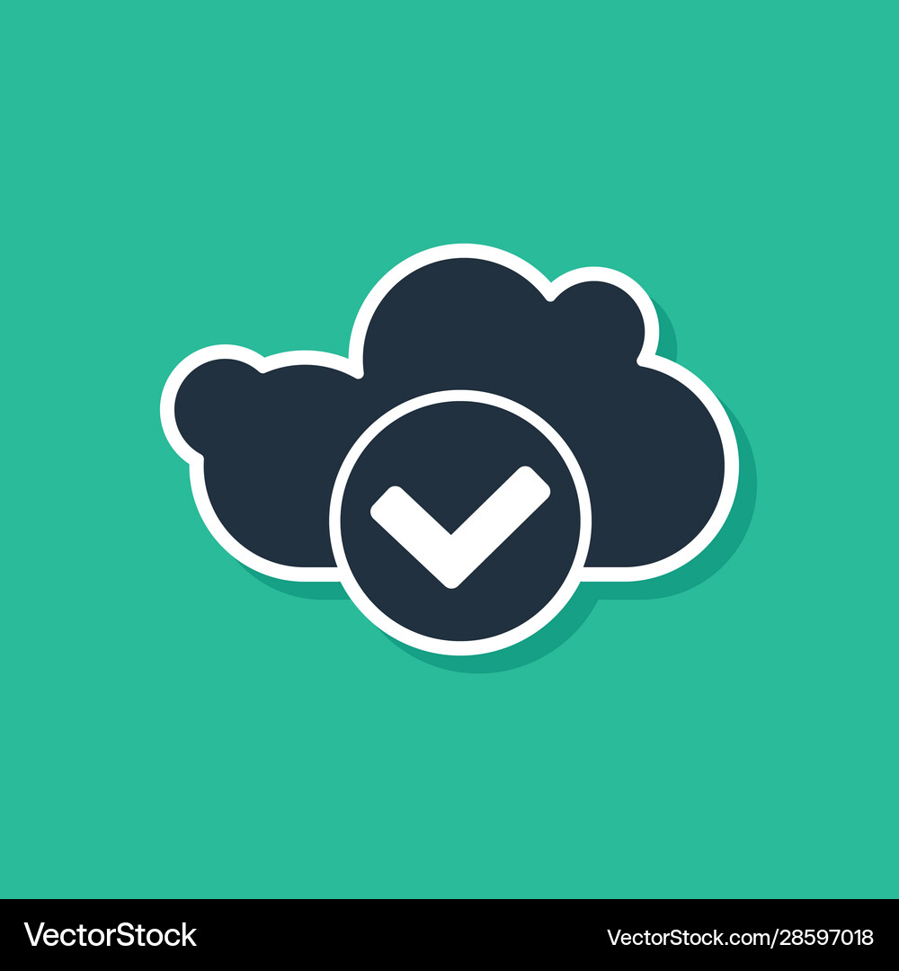 Blue cloud with check mark icon isolated on green Vector Image