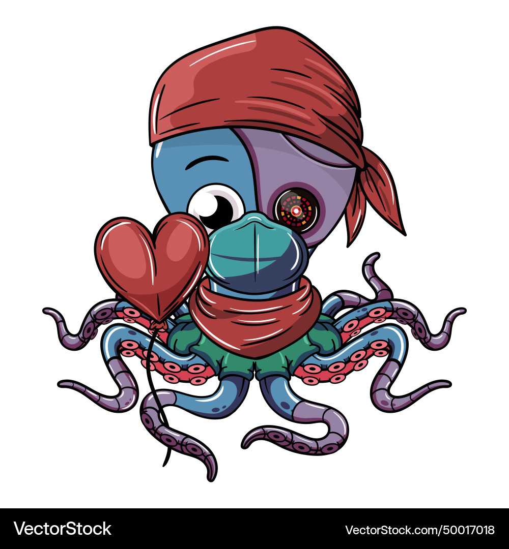 Comic cartoon octopus with red bandana a face Vector Image