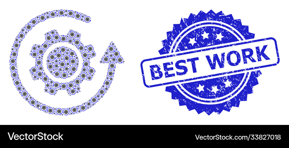 Grunge best work seal stamp and recursive gear Vector Image